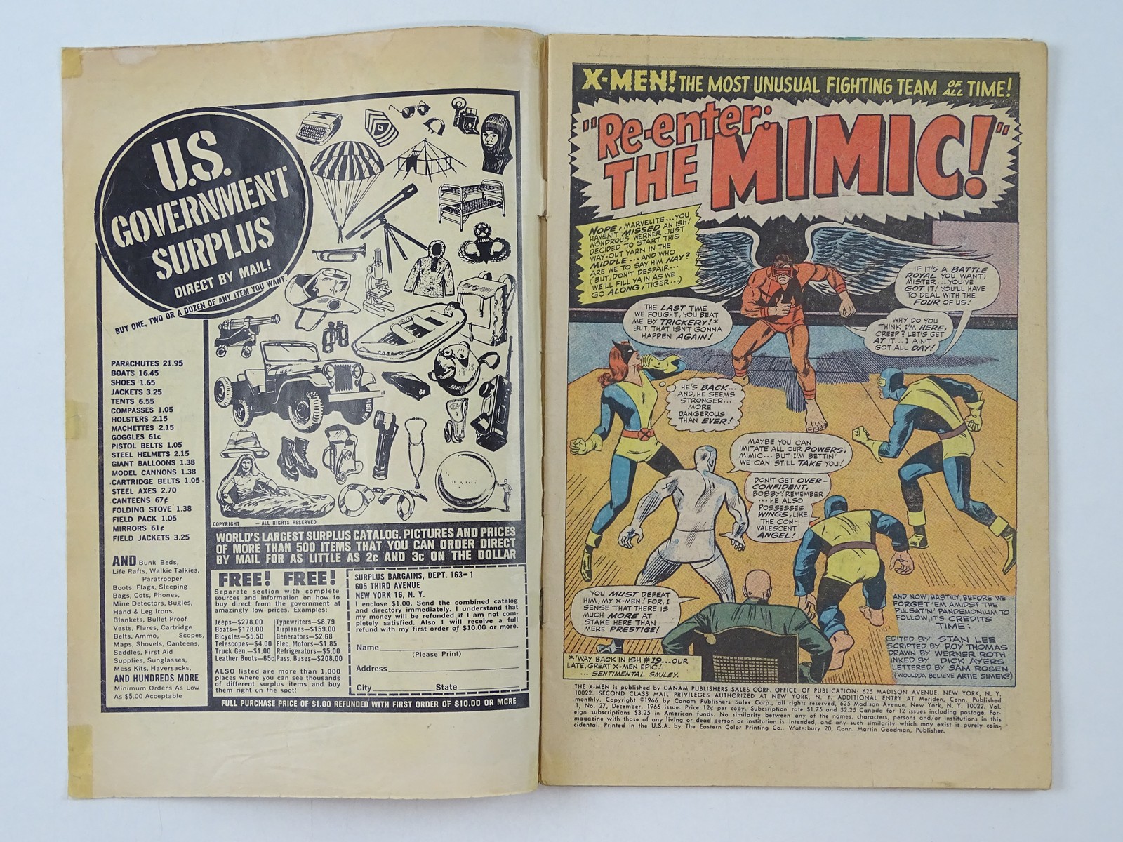 Lot 288 - X-MEN #27 - (1966 - MARVEL) - Mimic joins