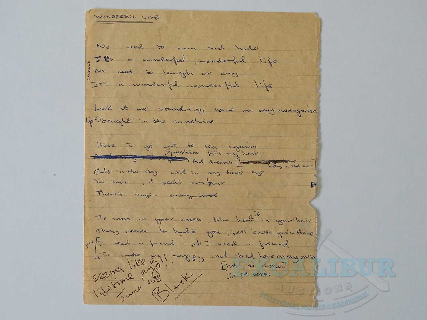 Lot 193 - A double-sided page of handwritten lyrics