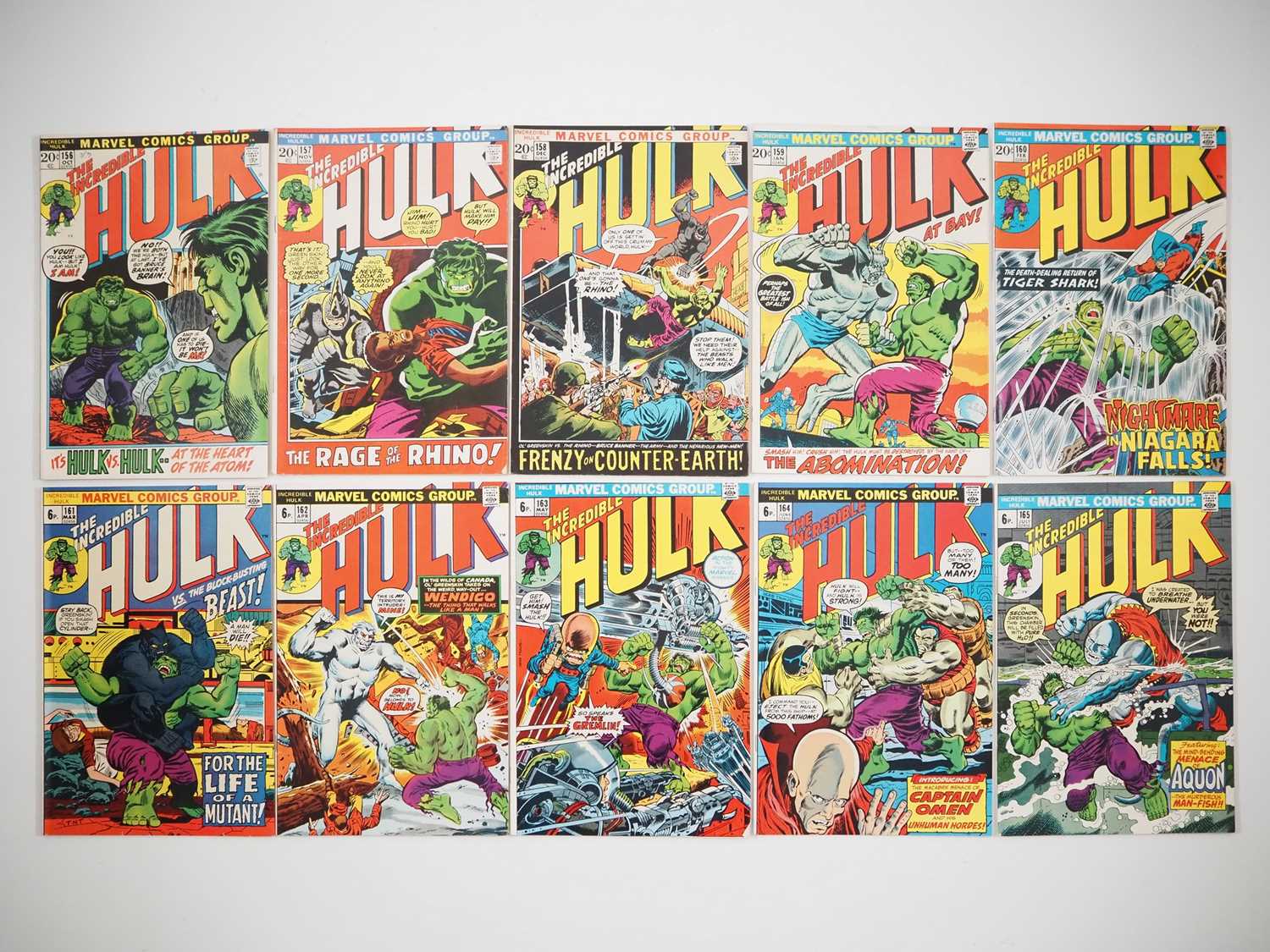 Lot 169 - INCREDIBLE HULK #156, 157, 158, 159, 160,