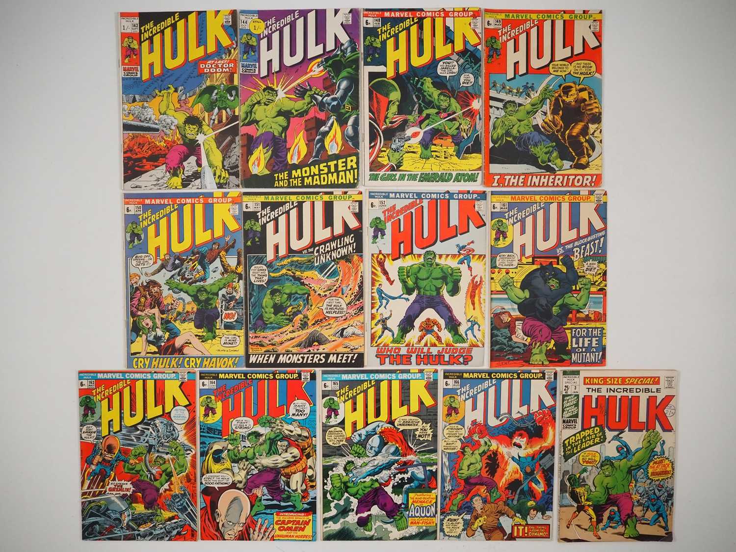Lot 285 - INCREDIBLE HULK #143, 144, 148, 149, 150,