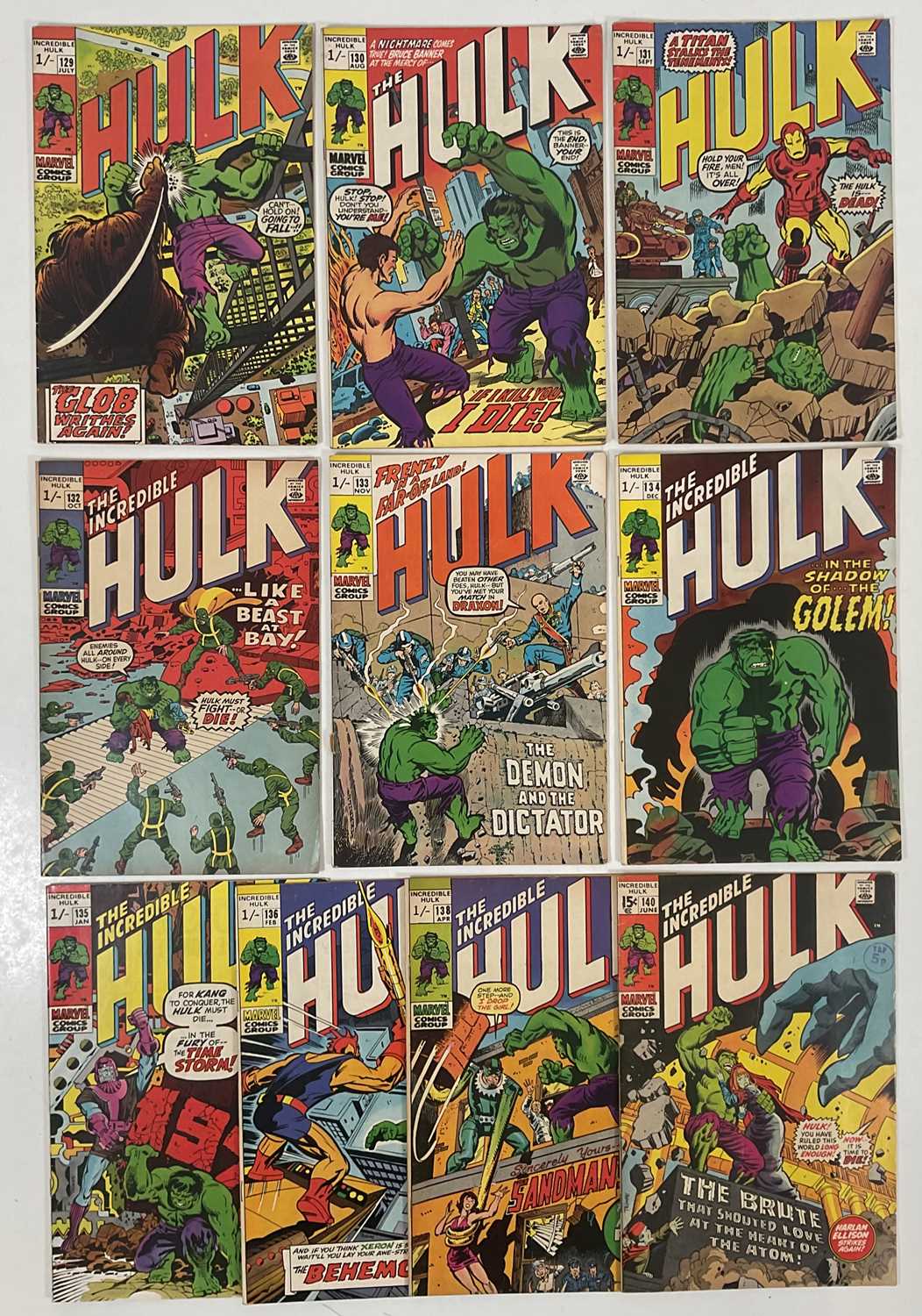 Lot 222 - INCREDIBLE HULK #129, 130, 131, 132, 133,