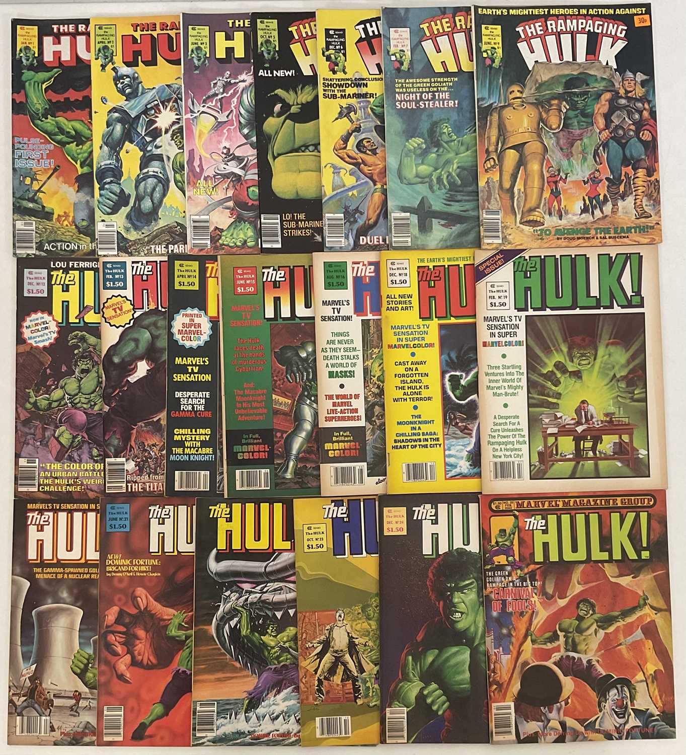 Lot 305 - RAMPAGING HULK MAGAZINE #1, 2, 3, 5, 6, 7, 9,
