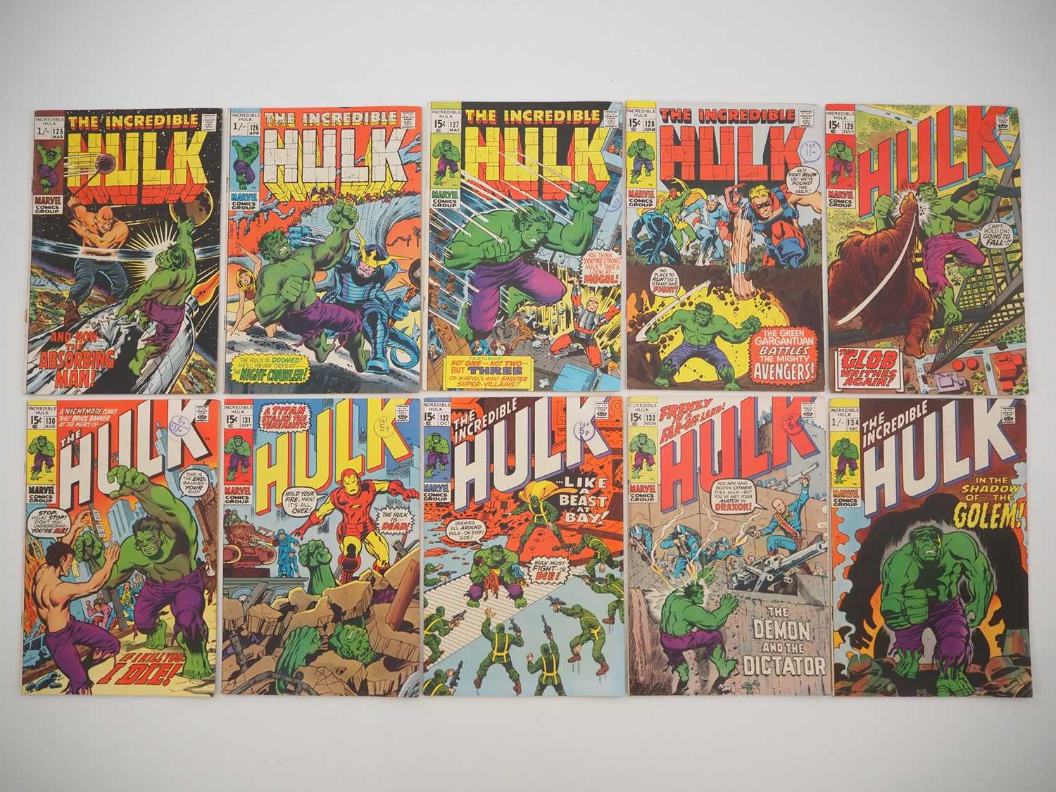 Lot 292 - INCREDIBLE HULK #125, 126, 127, 128, 129,