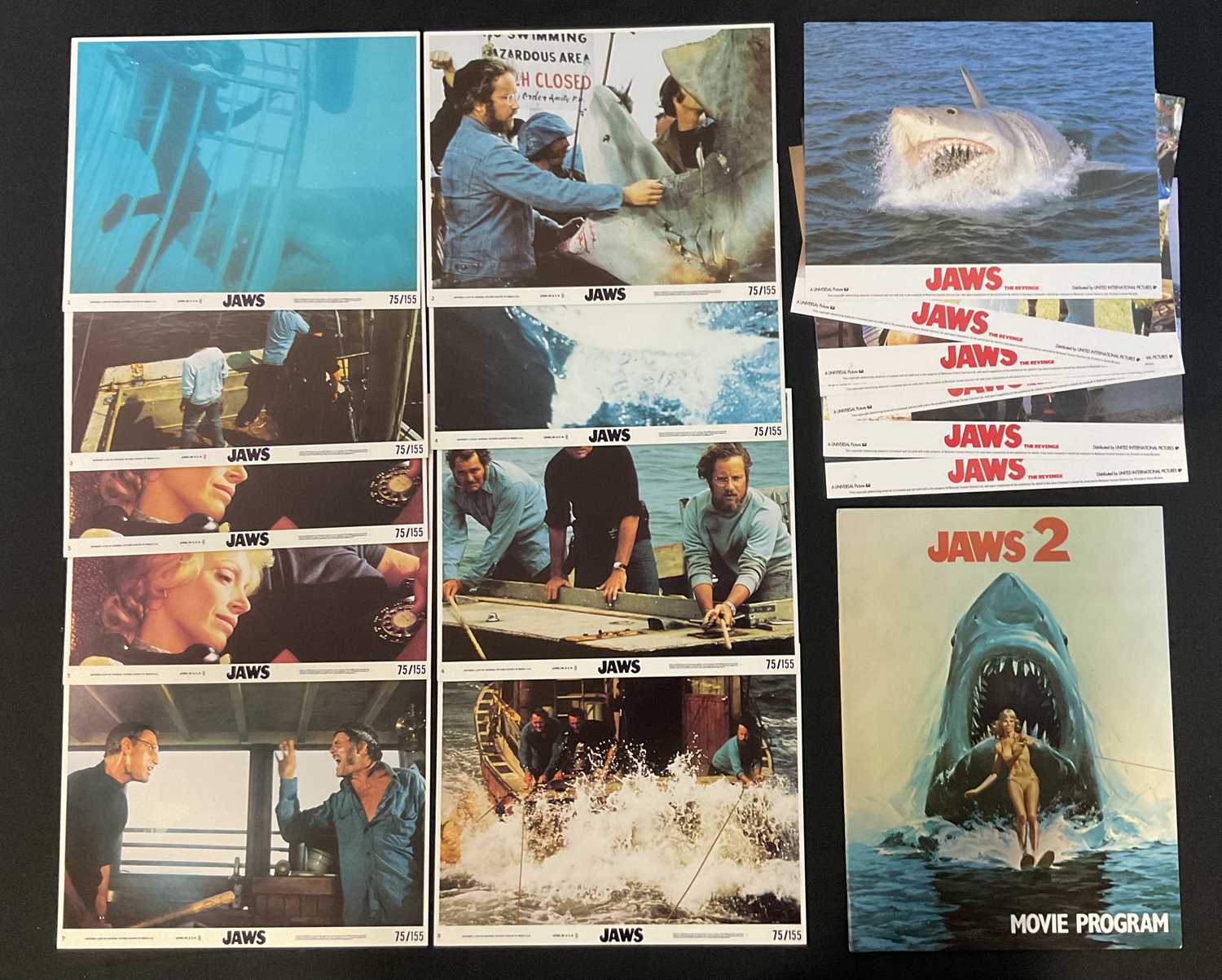 Lot 211 - JAWS - A set of 8 JAWS (1975) mini lobby