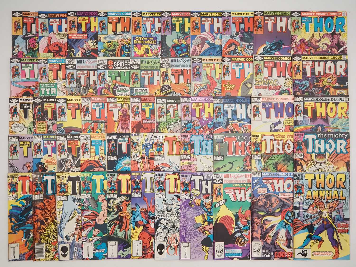 Lot 255 - THE MIGHTY THOR #301 to 350 + ANNUALS #9, 10,