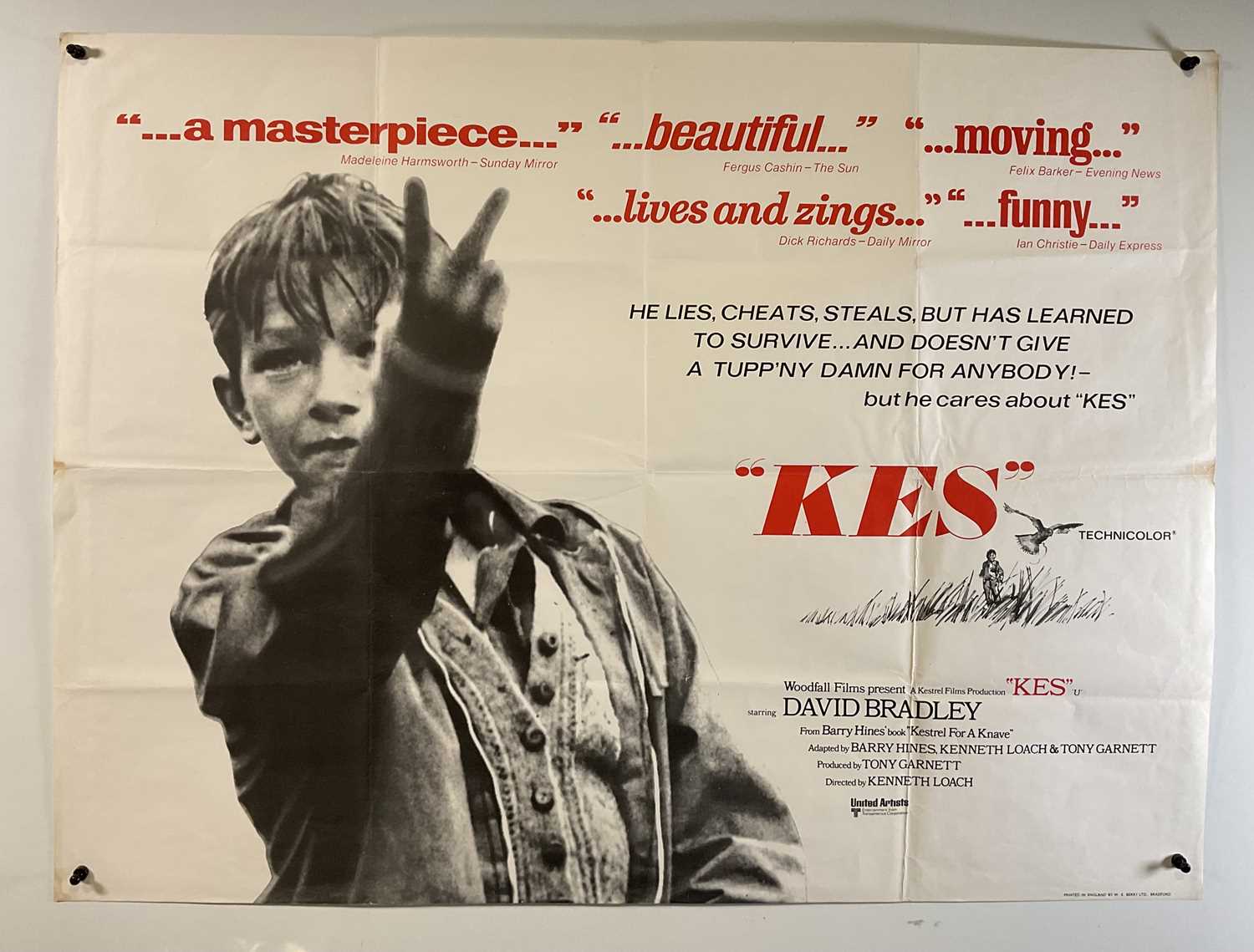 Lot 162 - KES (1969) UK Quad film poster 2-fingered