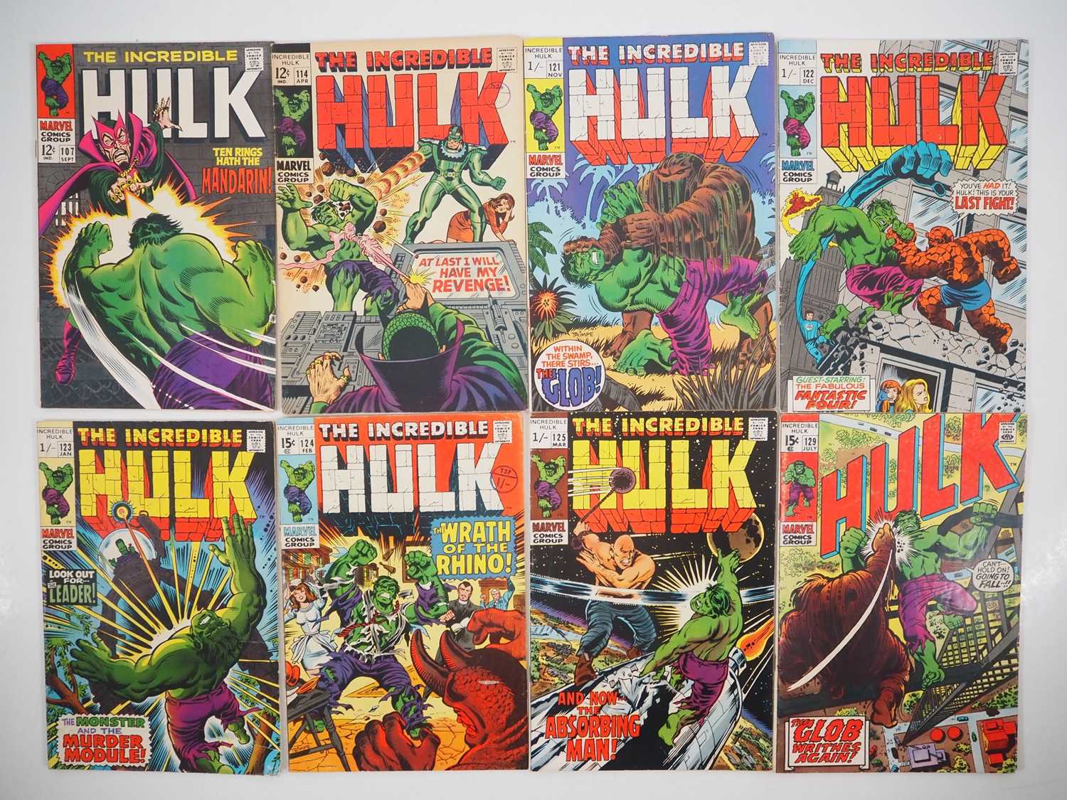 Lot 345 - INCREDIBLE HULK #107, 114, 121, 122, 123,